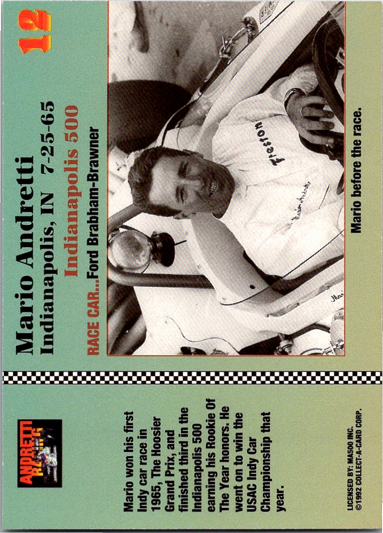 1992 Collect-A-Card Andretti Racing - Mario Andretti #51 for sale ...