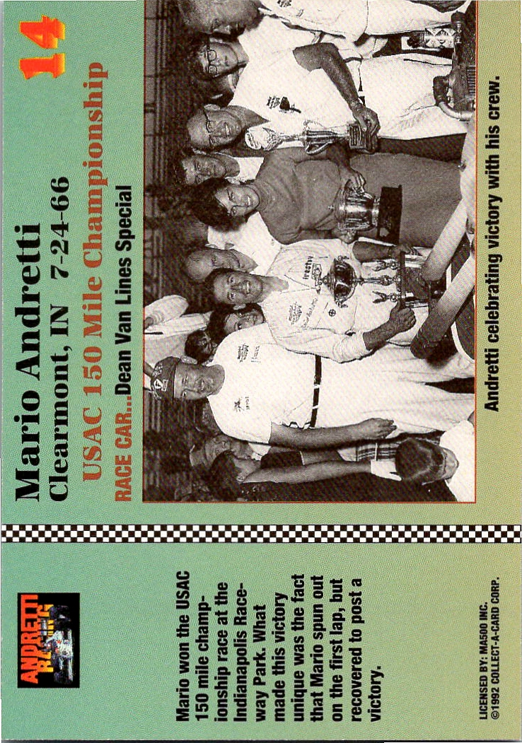 1992 Collect-A-Card Andretti Racing - Mario Andretti #51 for sale ...