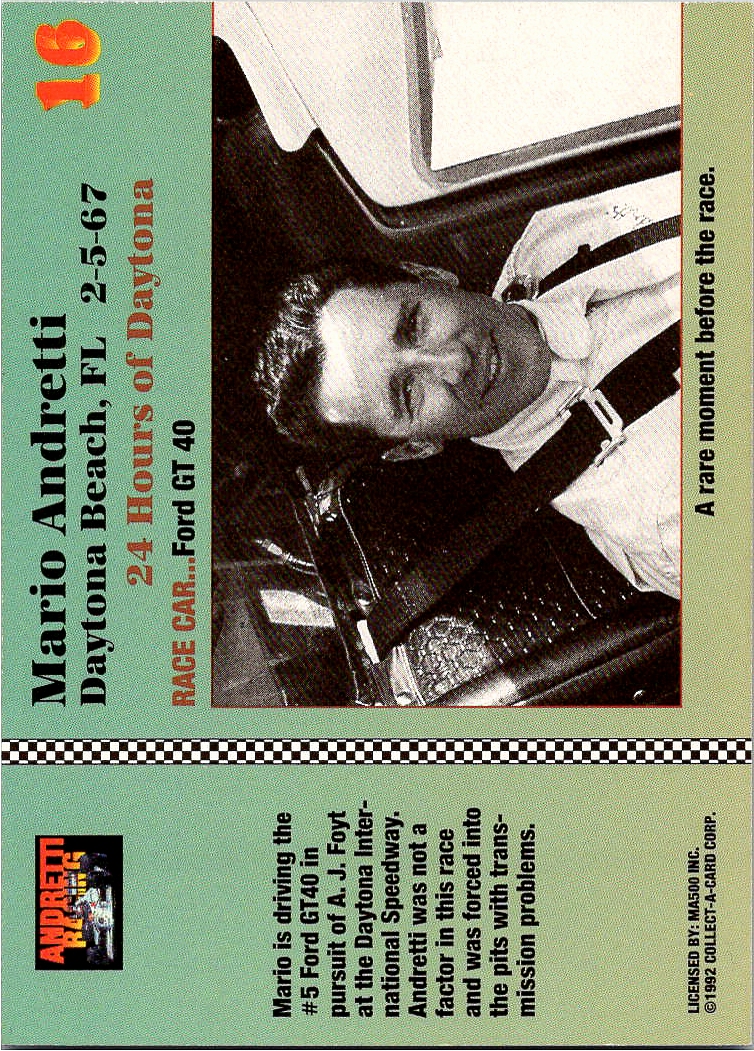 1992 Collect-A-Card Andretti Racing - Mario Andretti #51 for sale ...