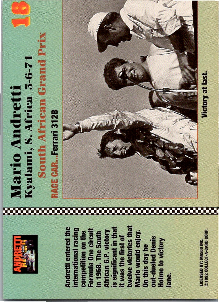 1992 Collect-A-Card Andretti Racing - Mario Andretti #51 for sale ...