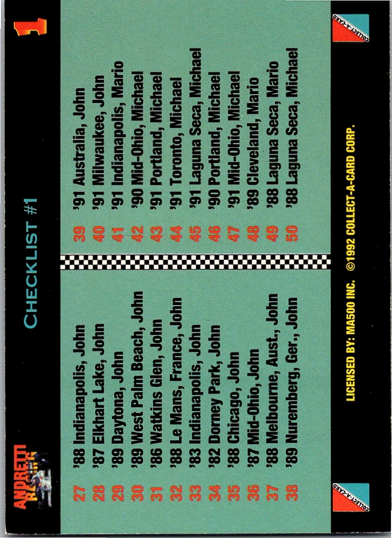 1992 Collect-A-Card Andretti Racing - Mario Andretti #51 for sale ...