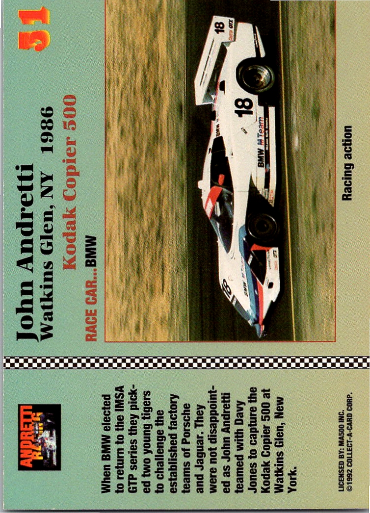 1992 Collect-A-Card Andretti Racing - Mario Andretti #51 for sale ...