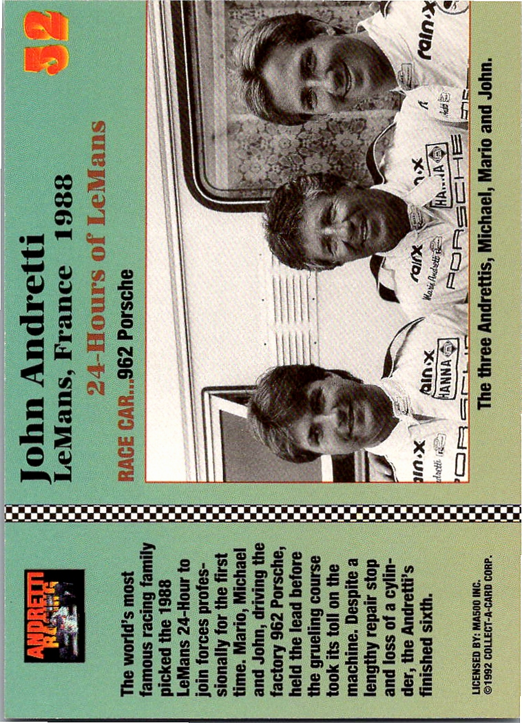 1992 Collect-A-Card Andretti Racing - Mario Andretti #51 for sale ...
